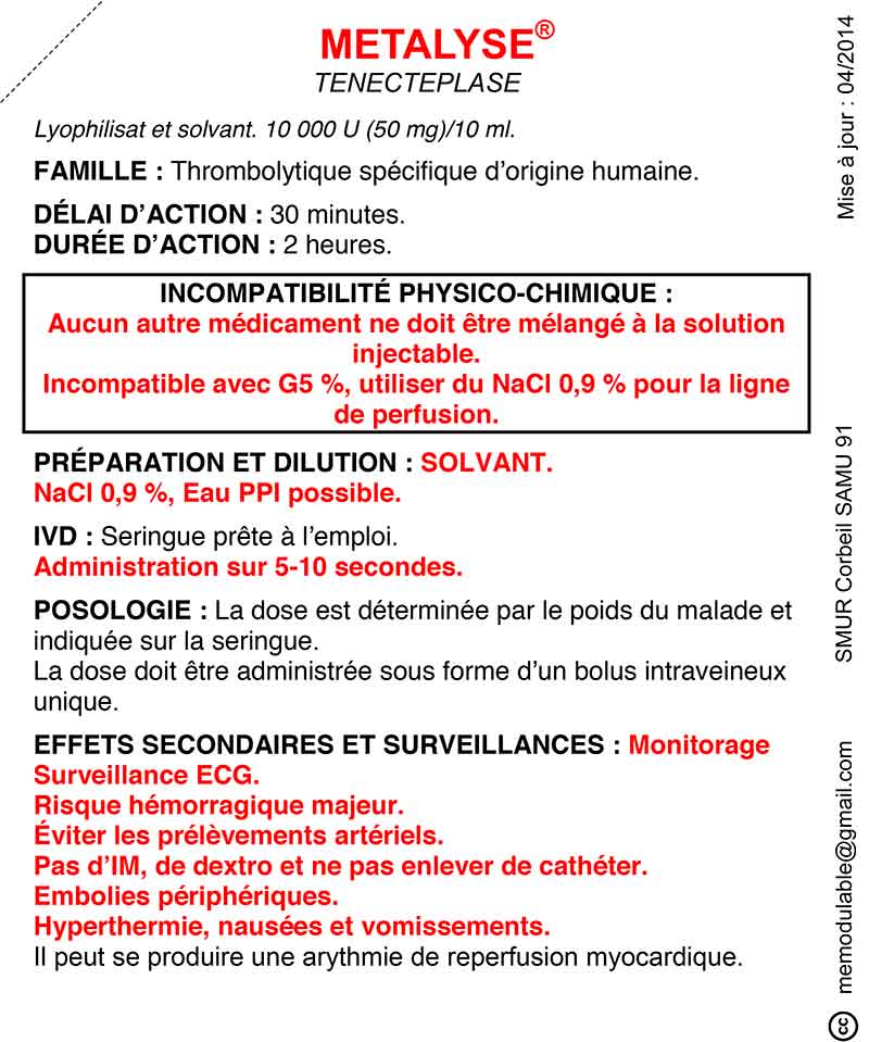 Metalyse® - Tenecteplase - Médecine d'urgence - Urgences médicales