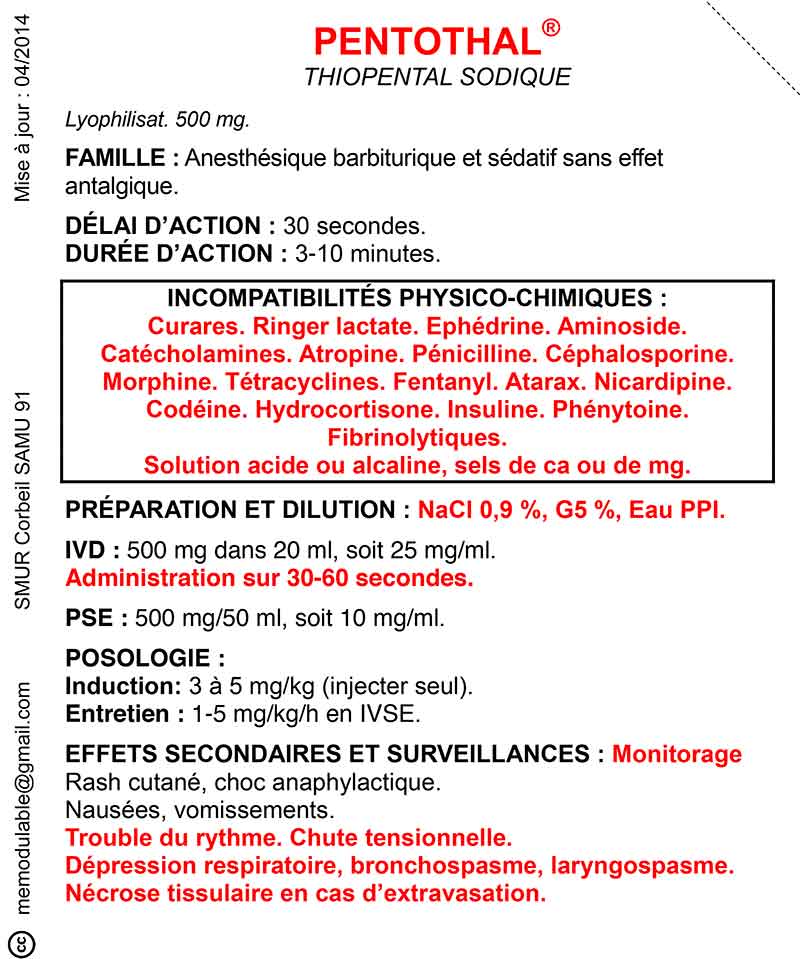 Pentothal® - Thiopental sodique - Médecine d'urgence - Urgences médicales