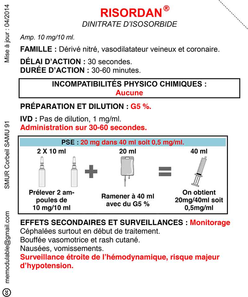 Risordan® - Dinitrate d'isosorbide - Médecine d'urgence - Urgences ...