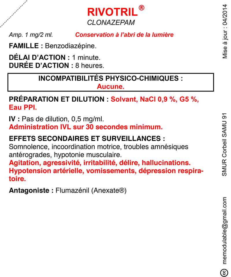 Rivotril® - Clonazépam - Médecine d'urgence - Urgences médicales