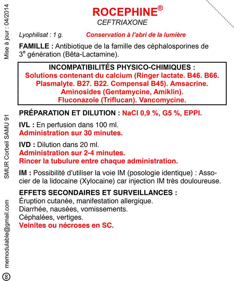 Rocéphine® - Ceftriaxone - Médecine d'urgence - Urgences médicales