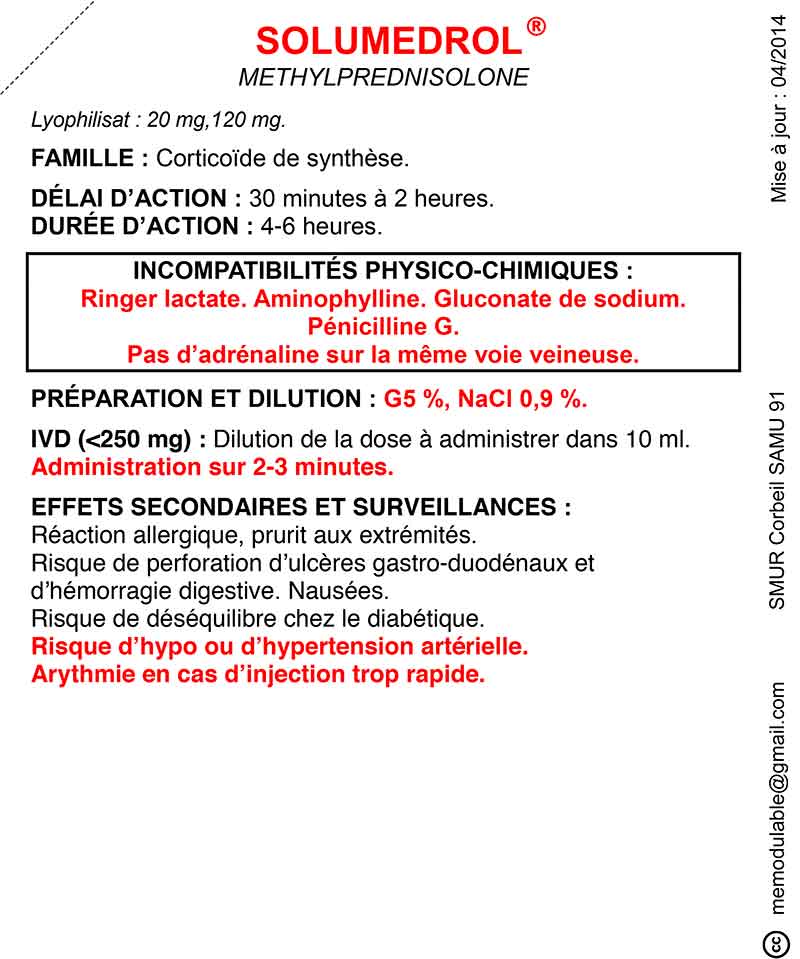 Solumédrol® - Methylprednisolone - Médecine d'urgence - Urgences médicales